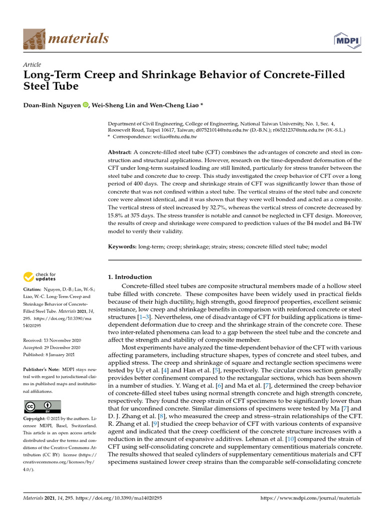Long-Term Creep and Shrinkage Behavior of Concrete-Filled Steel Tube | PDF