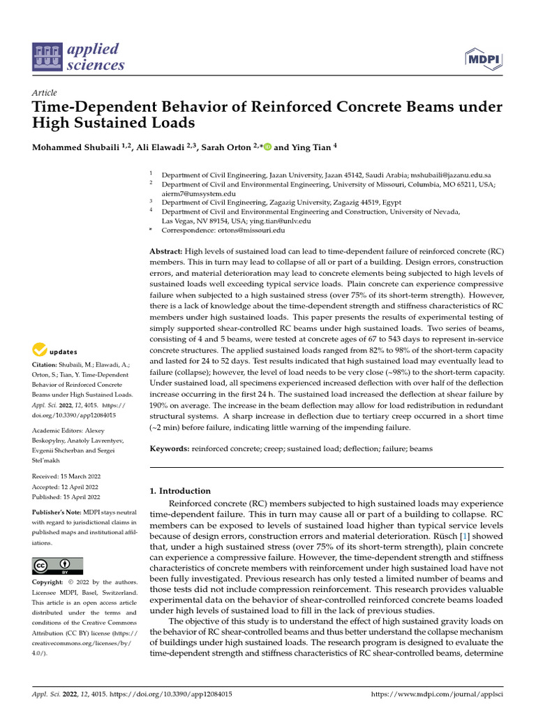 Time-Dependent Behavior of Reinforced Concrete Beams Under | PDF