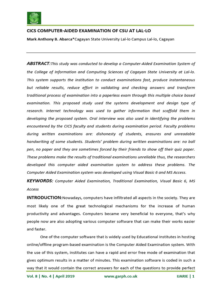 Cics Computer-Aided Examination of Csu at Lal-Lo: Abstract | PDF