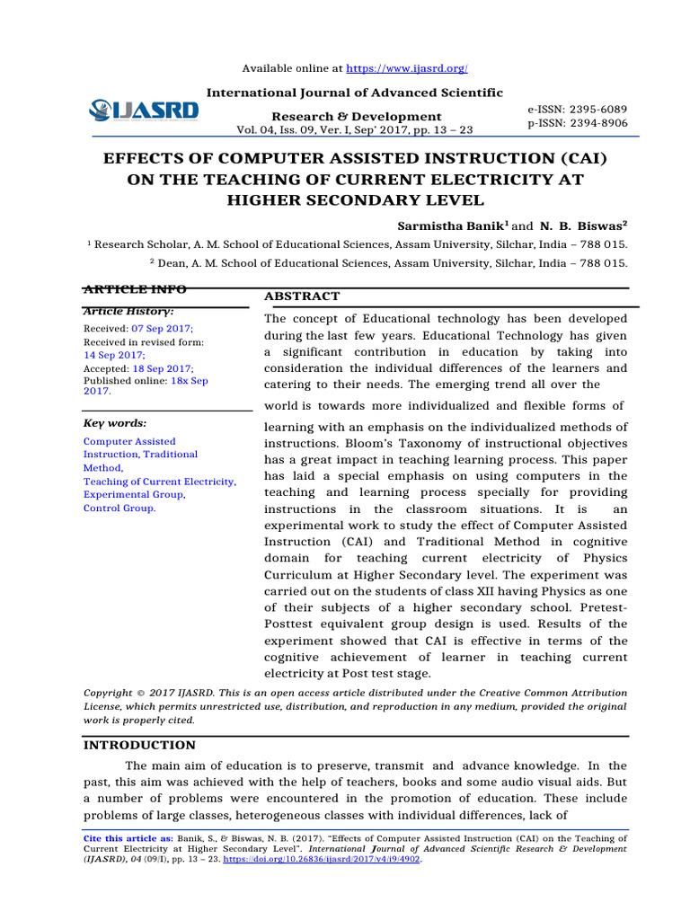 Effects of Computer Assisted Instruction | PDF