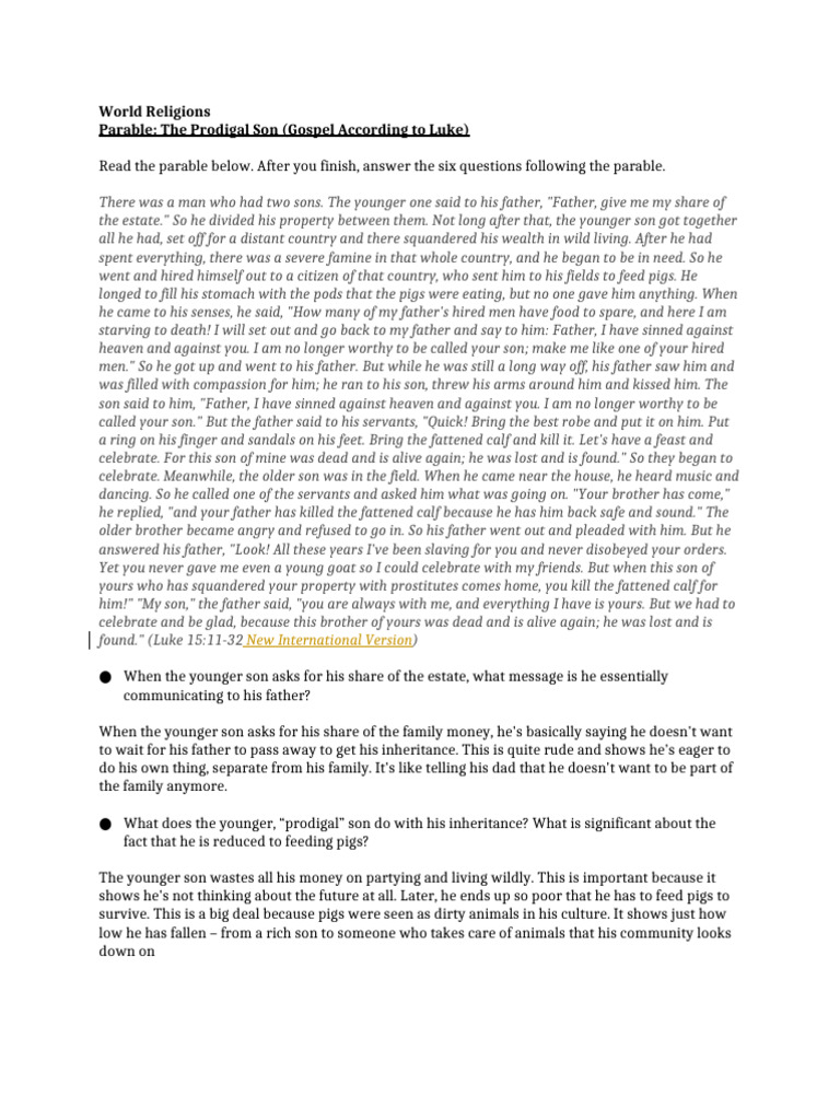 Parable - The Prodigal Son | PDF