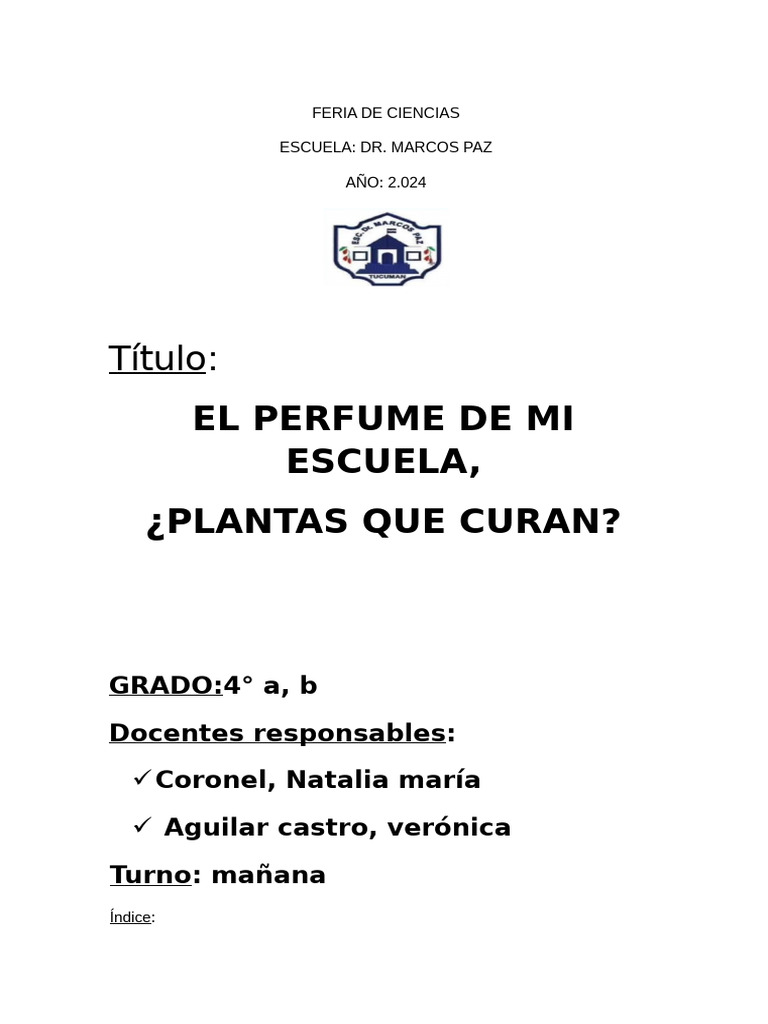 Feria de Ciencias Perfume de Mi Escuela | PDF