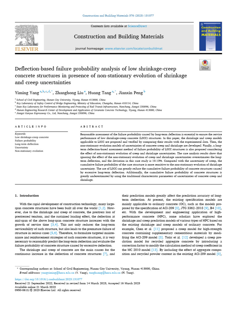 Construction and Building Materials: Yiming Yang, Zhanghong Liu, Huang ...