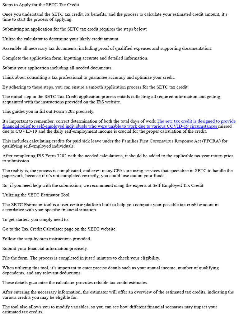 Applying For The SETC Tax Credit 167243 | PDF | Taxes | Government Finances