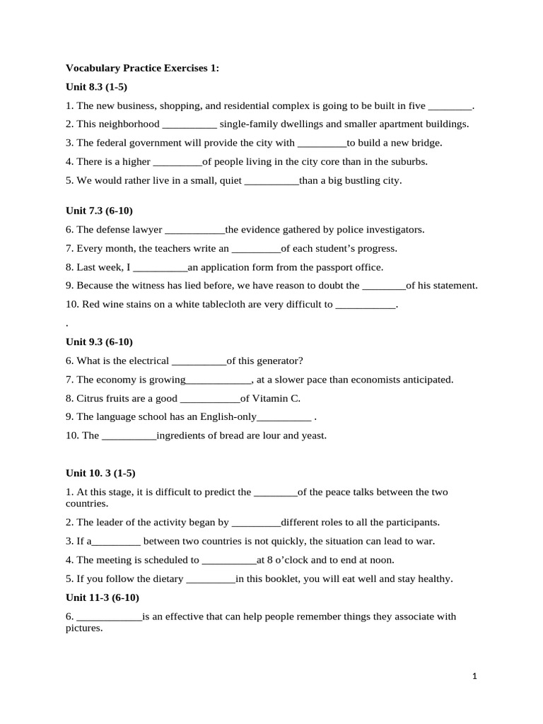 Vocabulry Practice Exercises 1 | PDF
