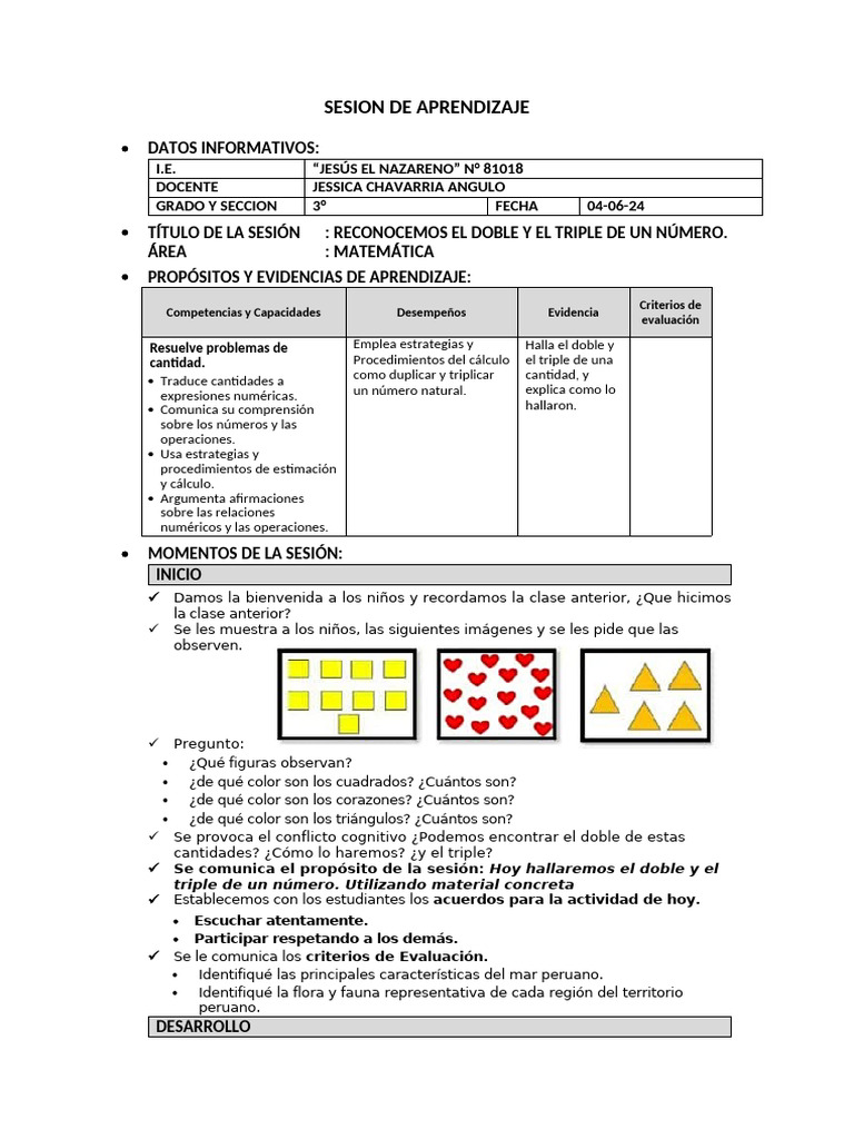 Sesion de Aprendizaje 04-06 Reconocemos El Doble y El Triple de Un Numero | PDF