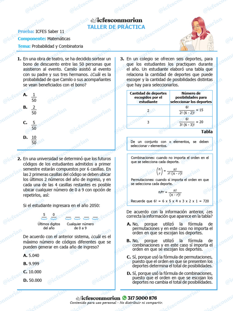 Taller 3. Probabilidad y Combinatoria | PDF