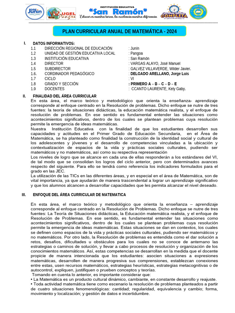 Programación Curricular Anual 2024 | PDF