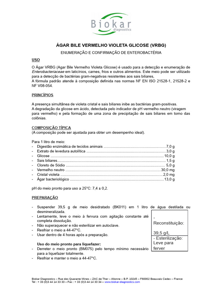 FICMB004 Ficha Técnica Ágar Bile Vermelho Violeta Glicose (VRBG ...