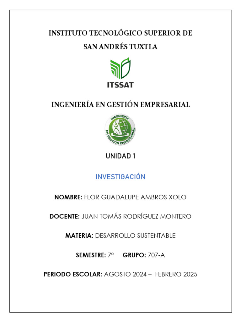 Investigación - Unidad 1 - Desarrollo Sust | PDF