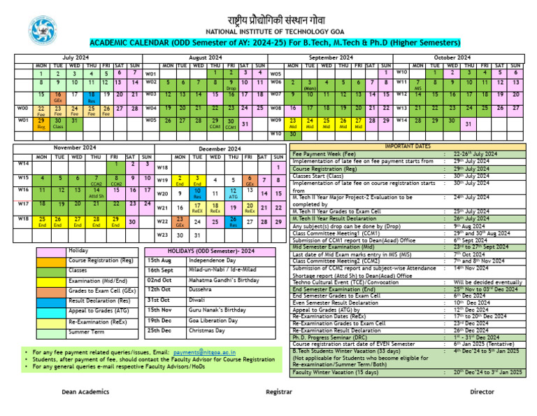 ACADEMIC CALENDAR ODD Semester of AY 2024-25 20dec2023 | PDF | Academic ...