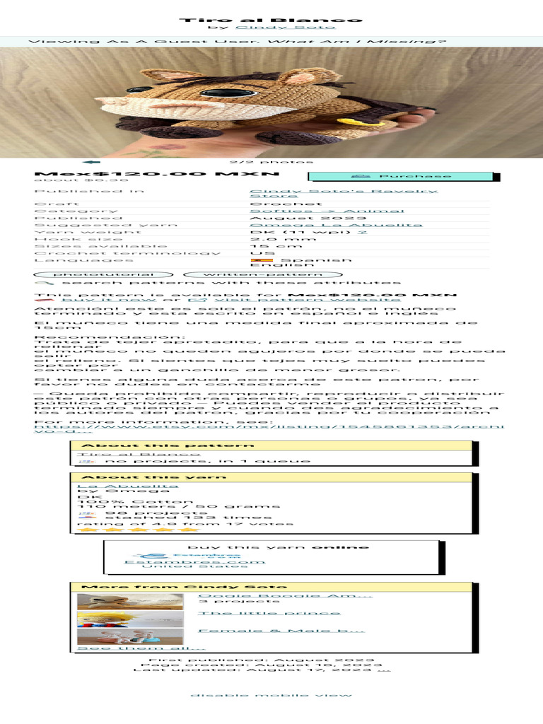 Ravelry Tiro Al Blanco Pattern by Cindy Soto | PDF