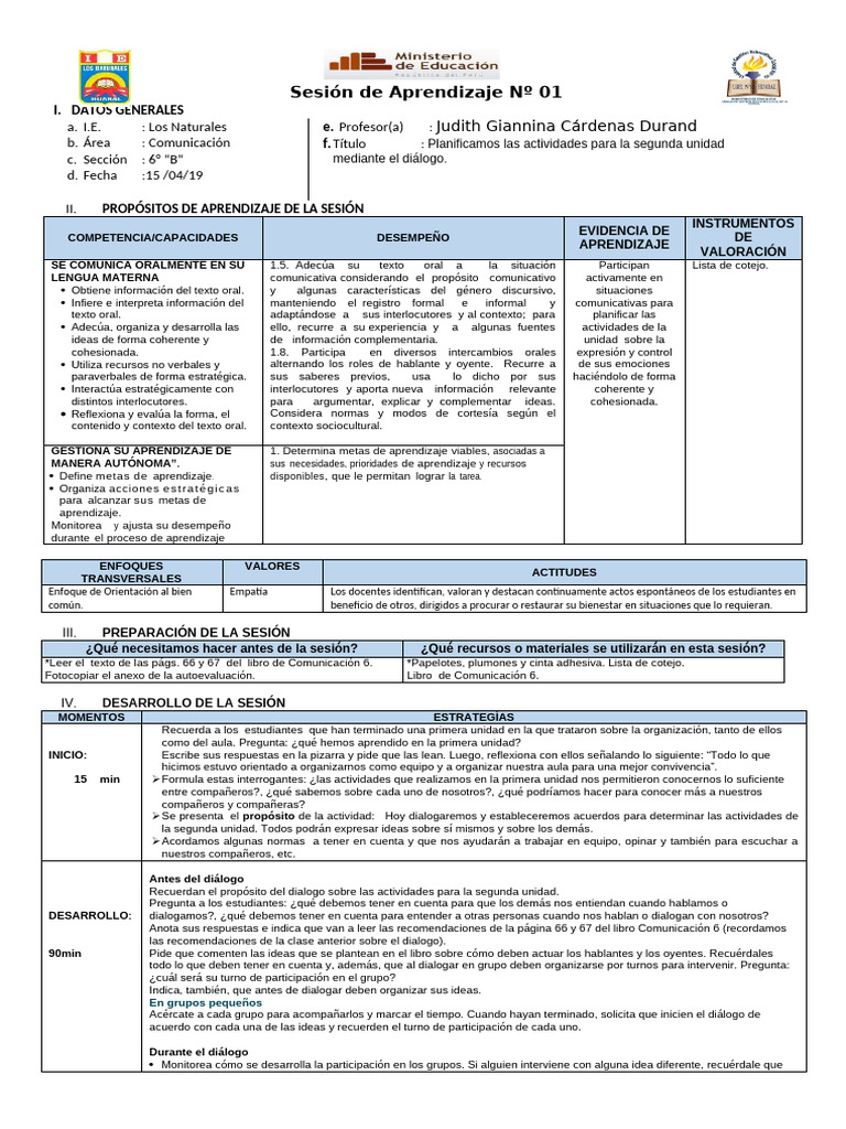 1 Com. Planificamos Las Actividades para La Segunda Unidad Mediante El ...