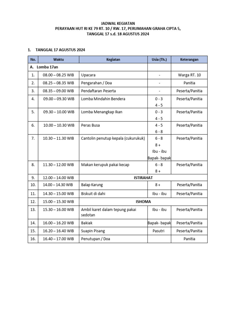 Jadwal Acara Lomba 17an | PDF