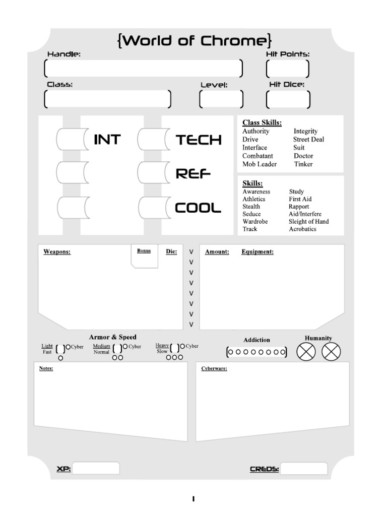 World of Chrome v6 Character Sheet | PDF
