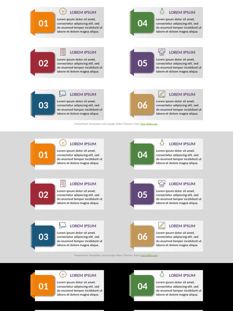 6 Stage Infographics Template With Numbers and Color Inserts | PDF
