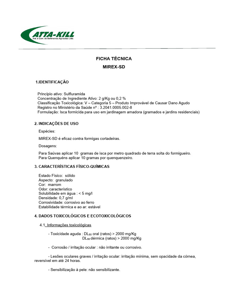Ficha Tecnica Mirex SD 2020 | PDF
