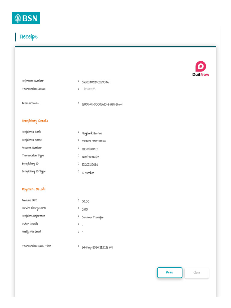 myBSN - Interbank Fund Transfer - Bank Simpanan Nasional | PDF