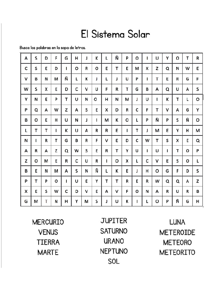 SOPA LETRAS SISTEMA SOLAR | PDF