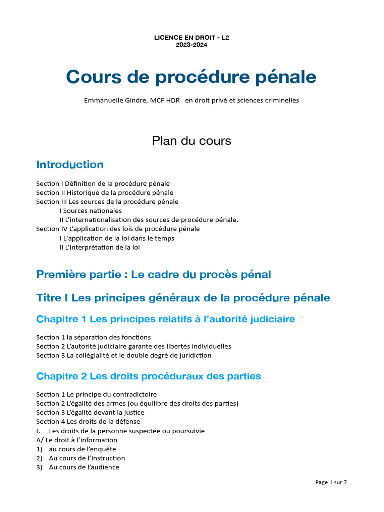 L2 Procédurepénale Plan Biblio | PDF
