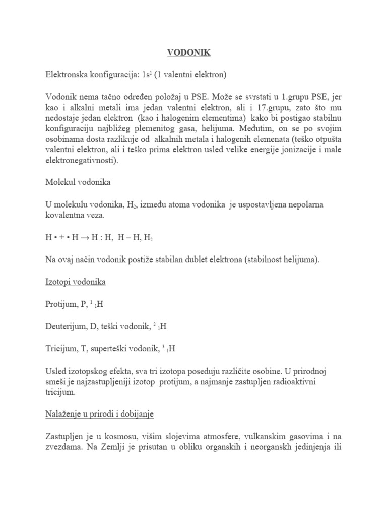 Vodonik I Kiseonik - Društveni Smer | PDF