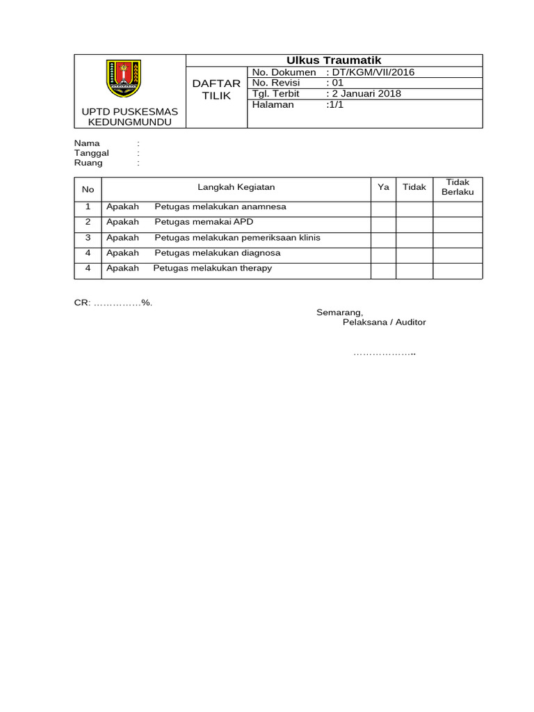 Daftar Tilik 13. Ulkus Traumatik | PDF