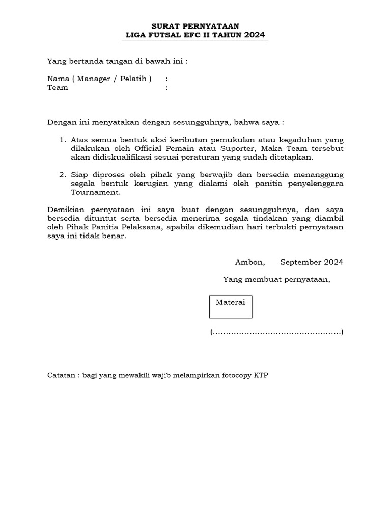 Surat pernyataan EFC II | PDF