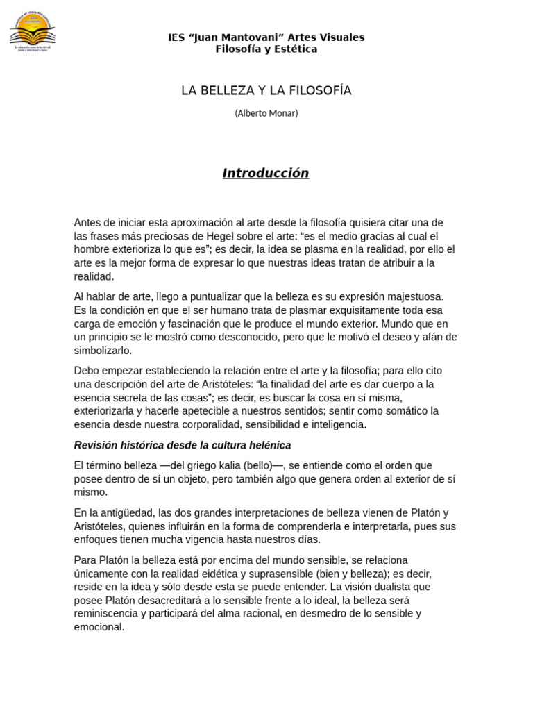 La Belleza y La Filosofía | PDF