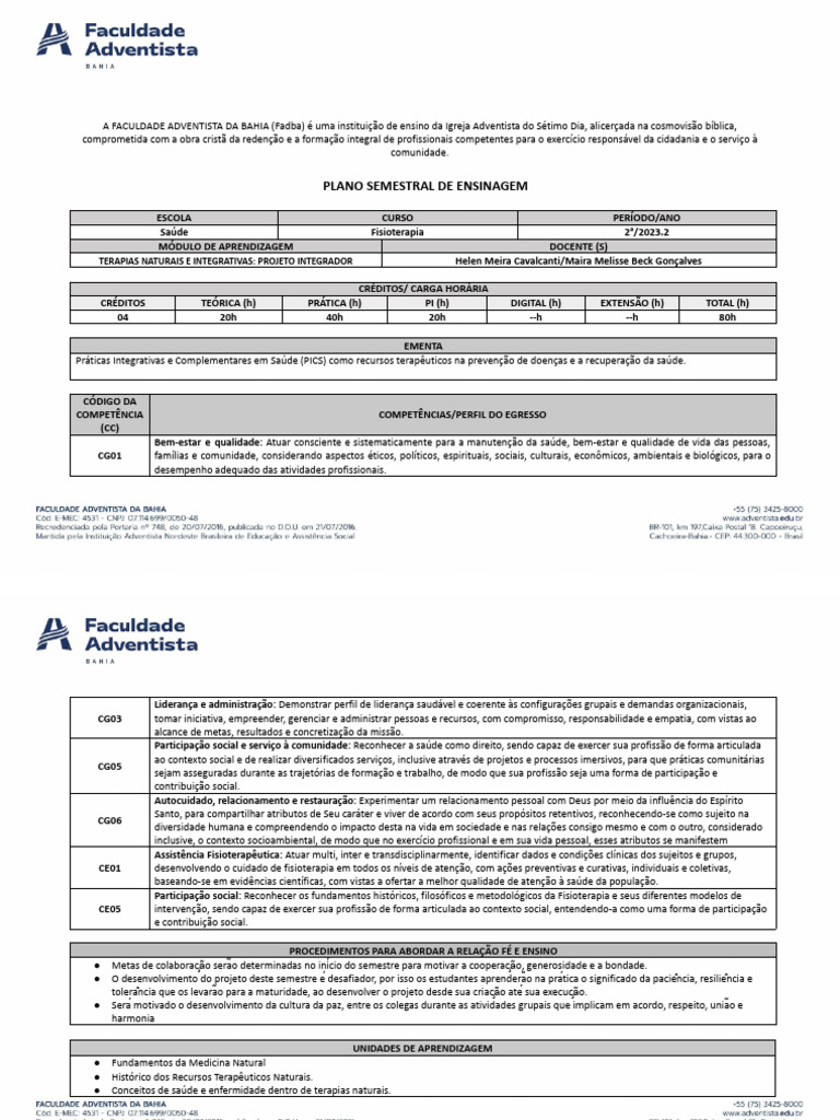 Ementas e histórico Fadba | PDF