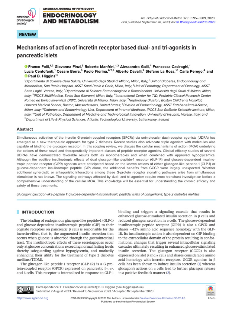 Folli Et Al 2023 Mechanisms of Action of Incretin Receptor Based Dual ...