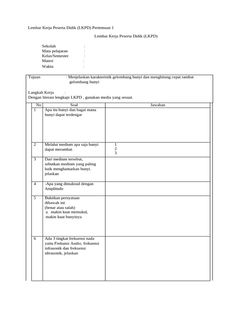 LKPD Gelombaang Bunyi | PDF