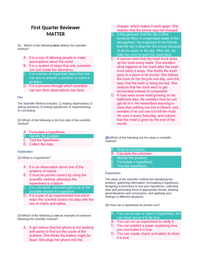 Science 7 - 1ST Quarter Reviewer Quipperschool | PDF
