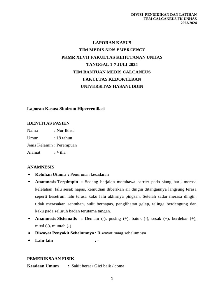 Lapsus Sindrom Hiperventilasi | PDF