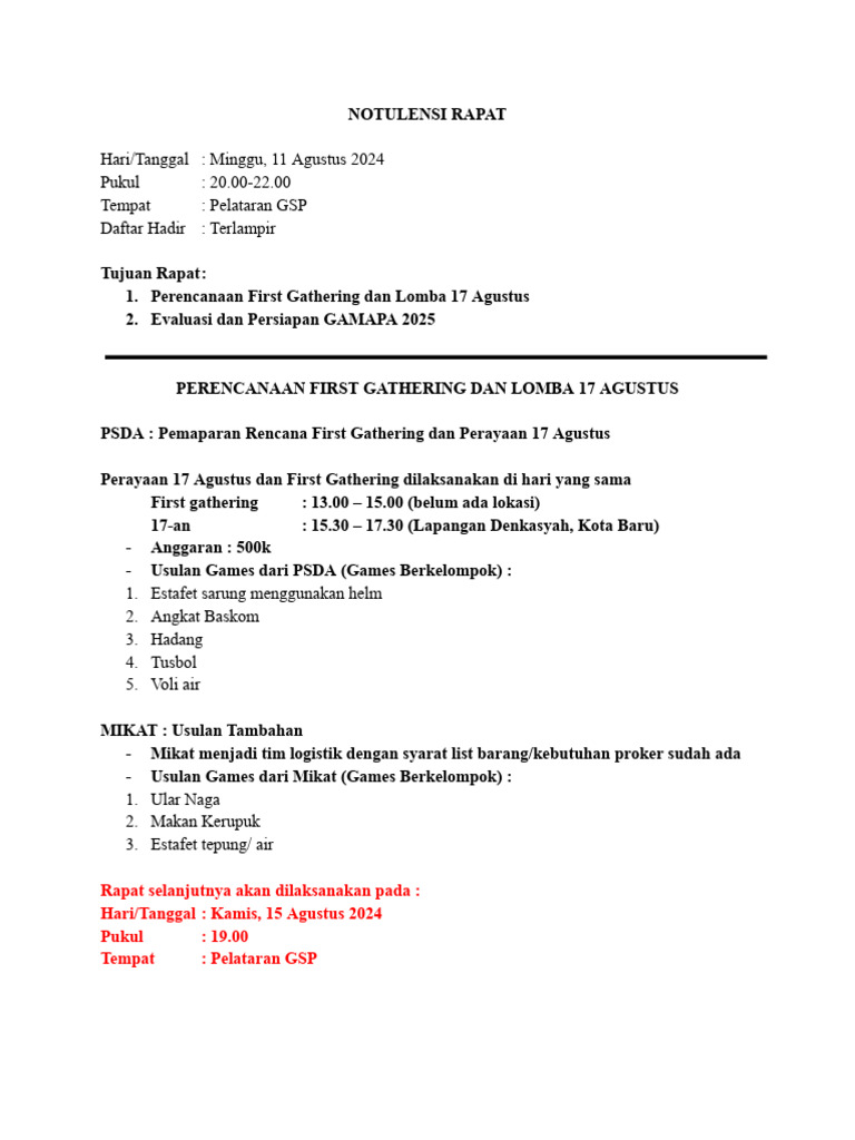 Notulensi Rapat Perdannaaa | PDF