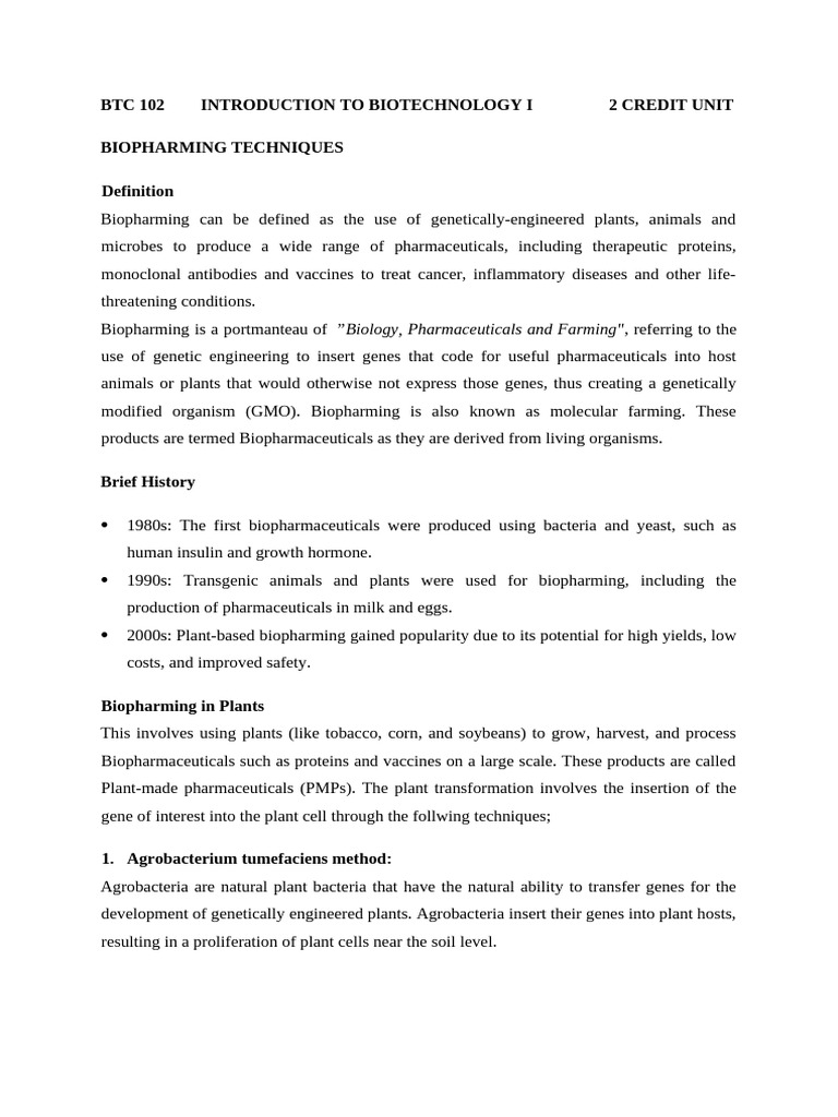 BTC 102 (Biopharming) | PDF | Genetic Engineering | Science & Mathematics