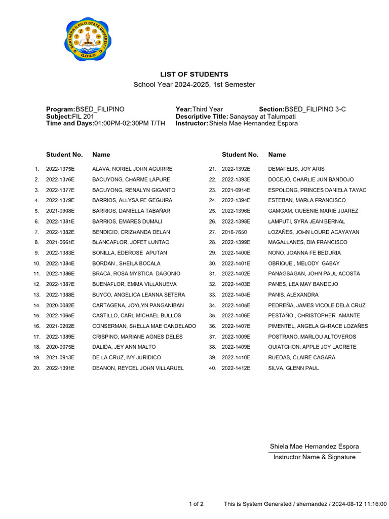 Classlist 3C Sanaysay | PDF