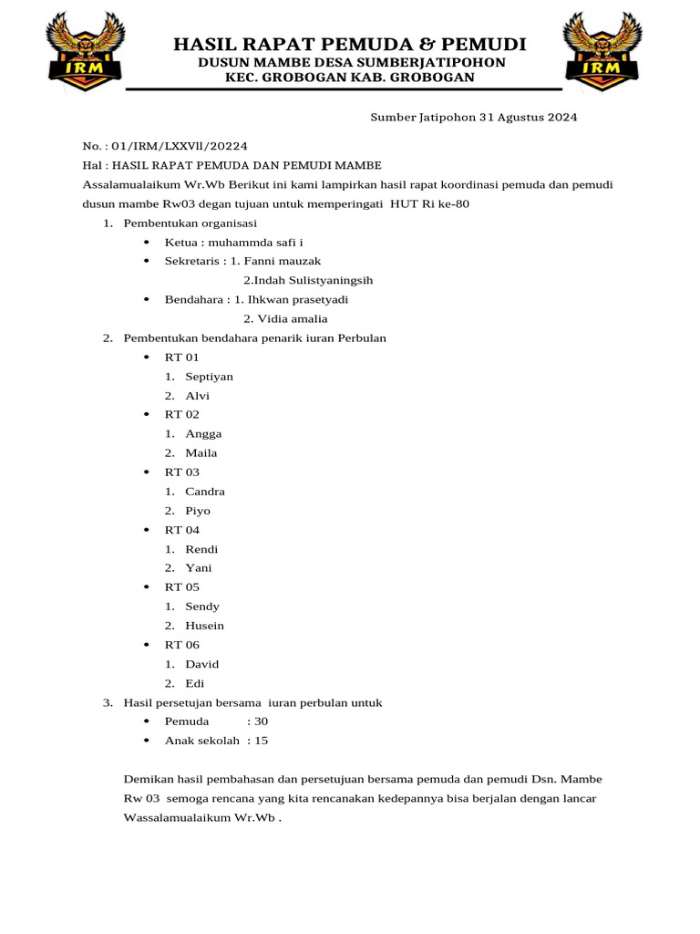 Hasil Rapat Irm | PDF