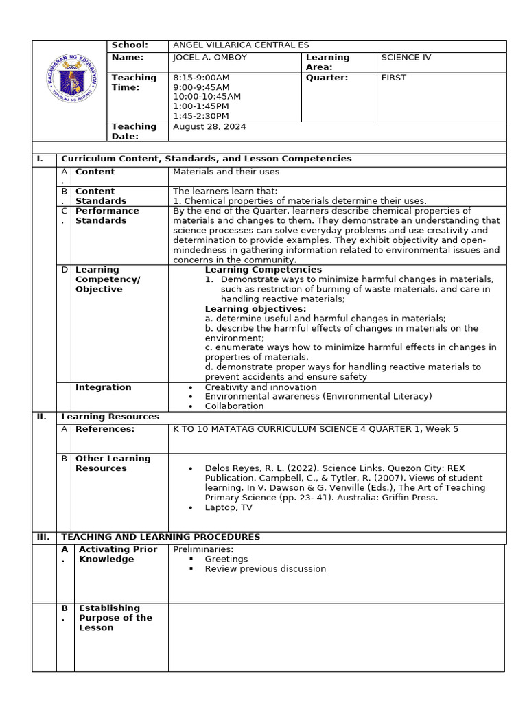 Science LP - Kwarter 1-Week 5-Day 2 | PDF