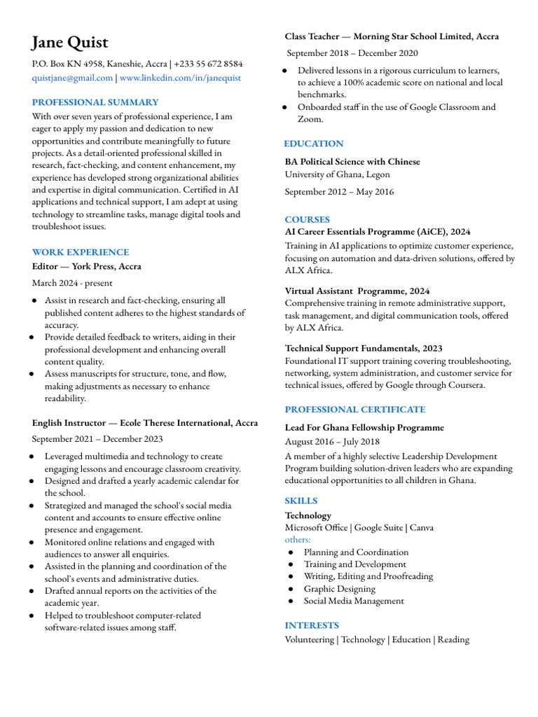 Jane Quist CV | PDF | Editing | Human Communication