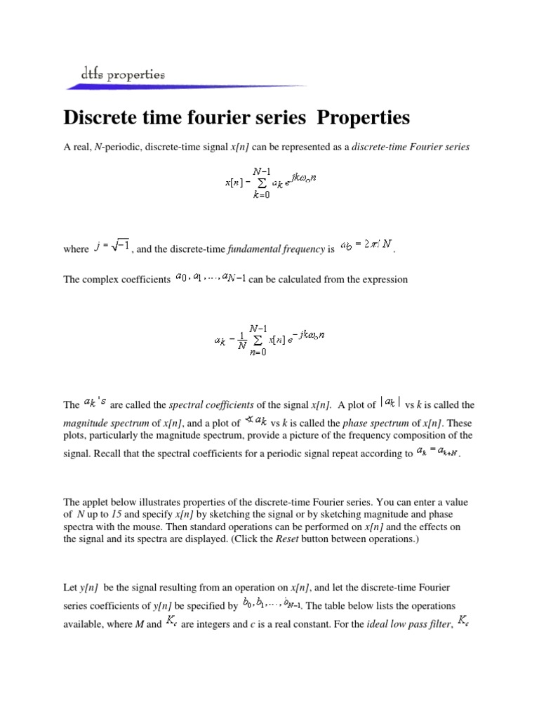 Discrete Time Fourier Series Properties: Magnitude Spectrum of X (N ...