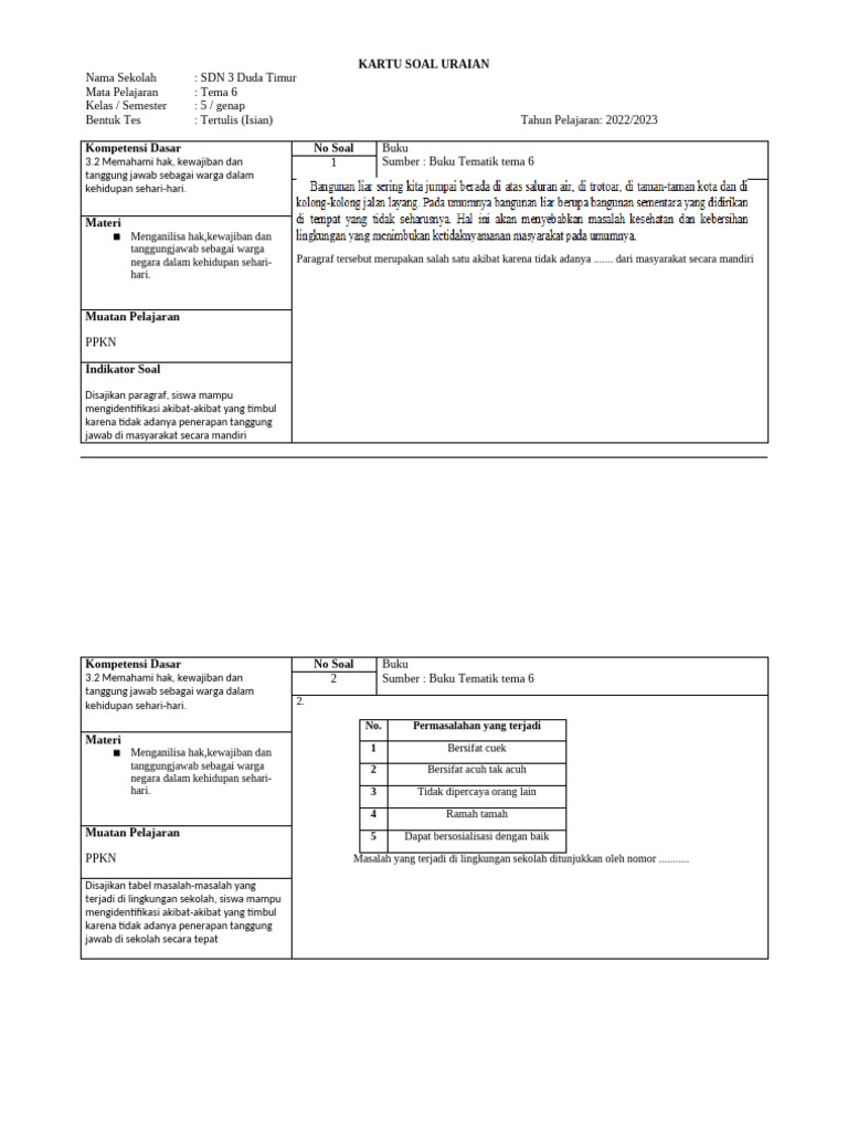 Kartu Soal Isian | PDF