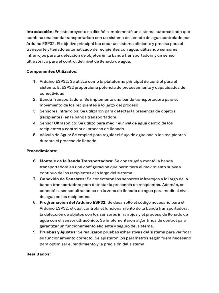 Reporte Implementación de Banda Transportadora y Sistema de | PDF