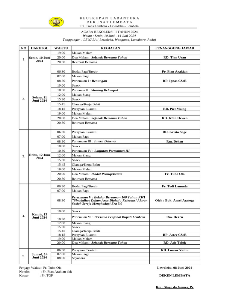 Jadwal Rekoleksi Dekenat | PDF