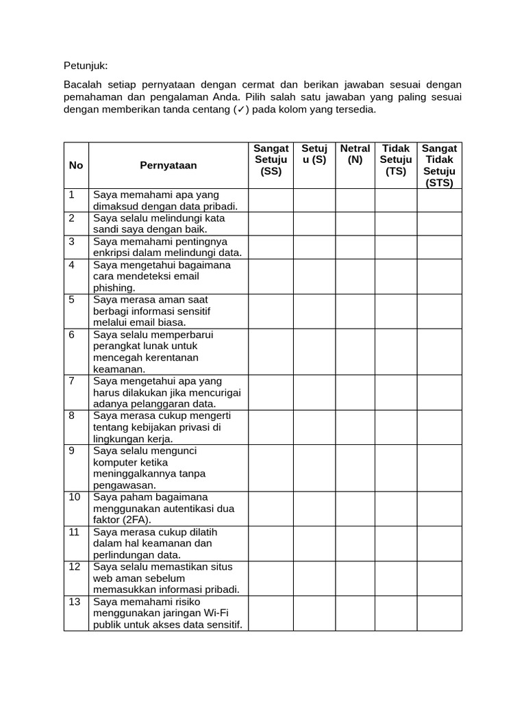Kuesioner Angket | PDF