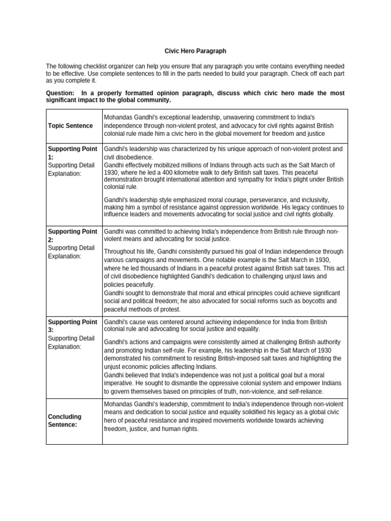 Civic Hero Paragraph | PDF