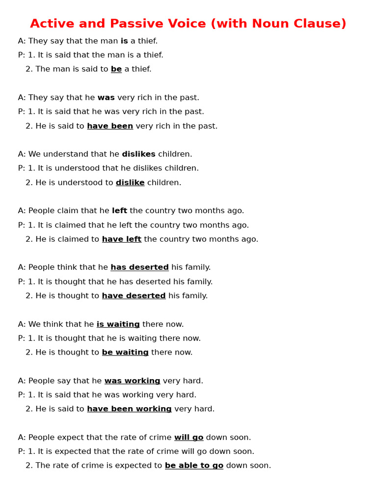 Active and Passive Voice NOUN Clause | PDF