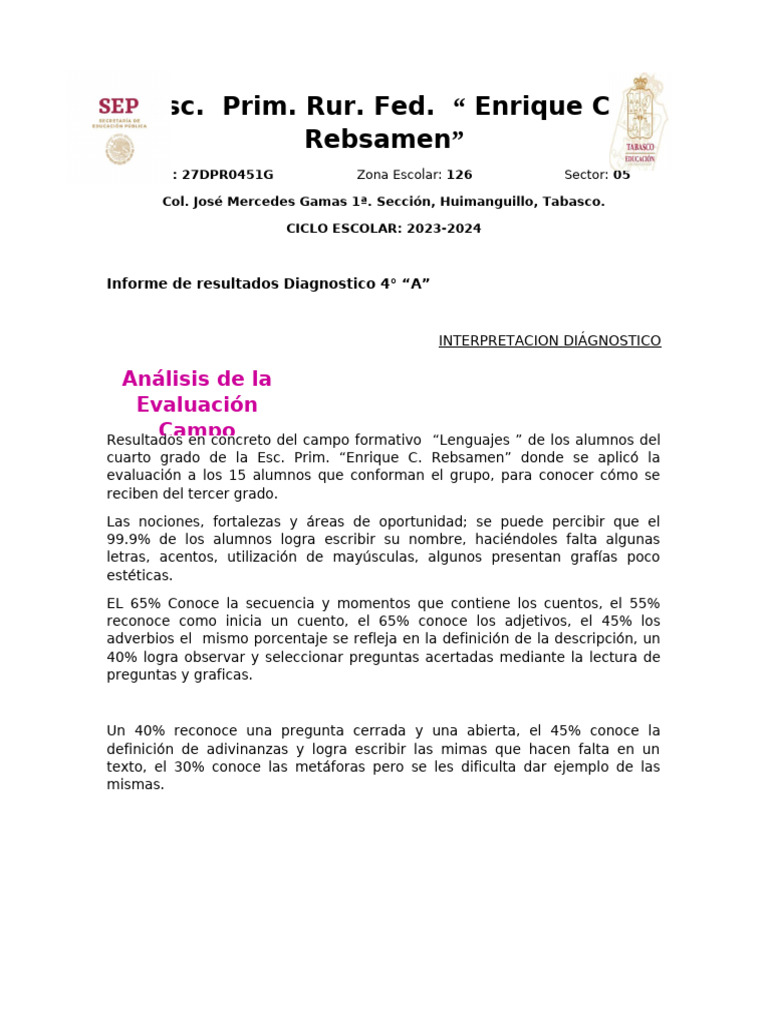 Interpretación Dignostica 4ro. 2023-2024 | PDF