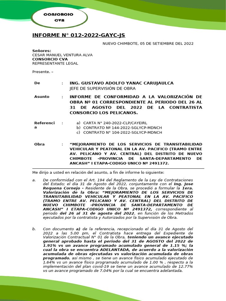 Informe N°12-Gayc-Js-Conformidad Val. 1 | PDF