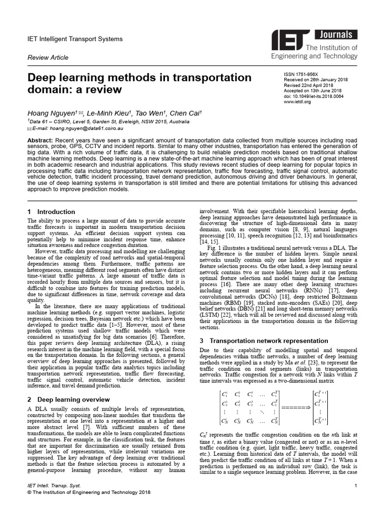 Deep Learning Methods in Transportation | PDF
