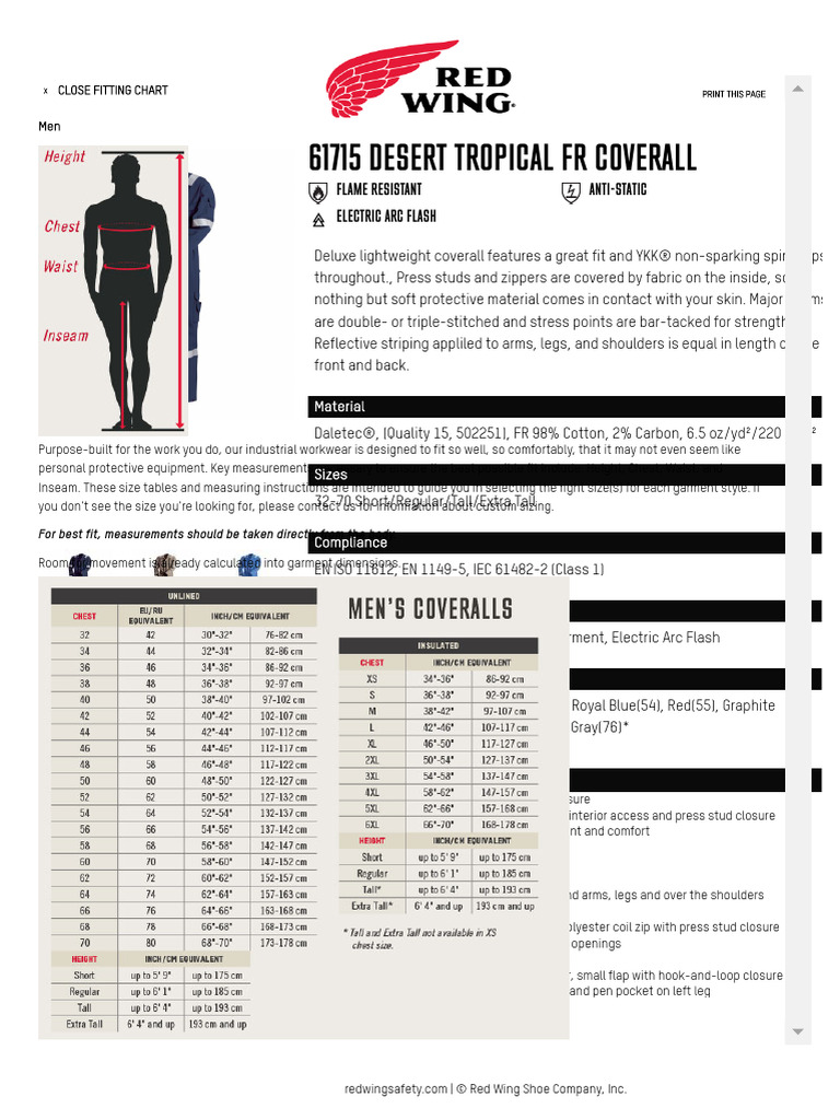 Red Wing Safety Boots Mens Desert Tropical FR Coverall | PDF